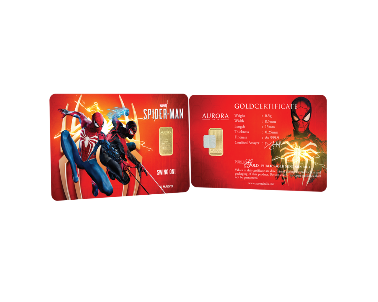 MARVEL x AURORA ITALIA (0.5g) 999.9 Spider-man Limited Edition Gold Bar