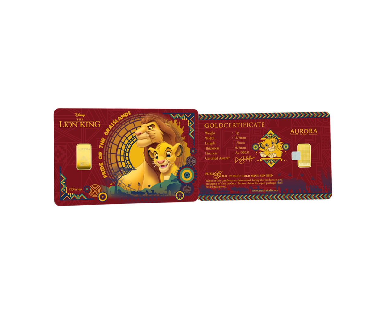 DISNEY x AURORA ITALIA (1g) 999.9 Lion King Limited Edition Gold Bar